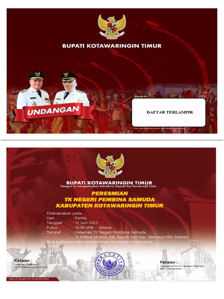 Undangan Peresmian TK Negeri Pembina Samuda (Daftar Terlampir) | PDF