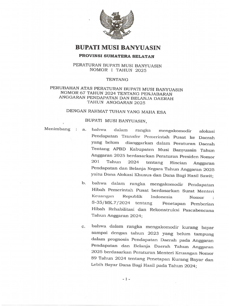 Perbup Muba Nomor 1 Tahun 2025 | PDF