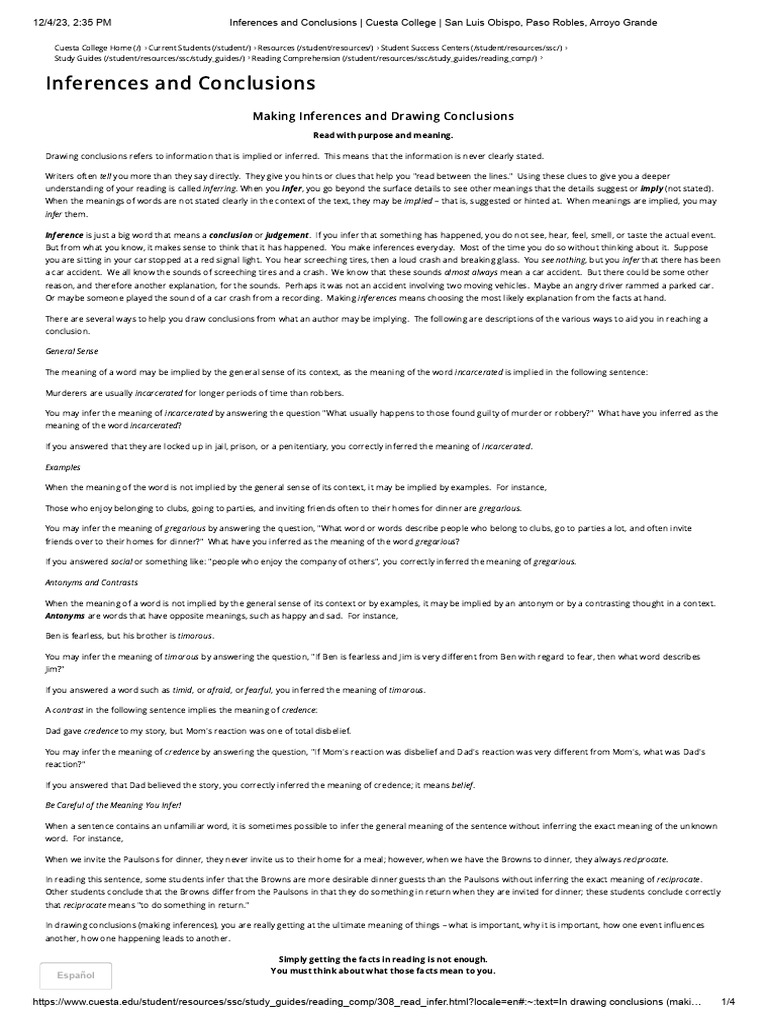 Making Inferences and Drawing Conclusions | PDF | Question | Cognition