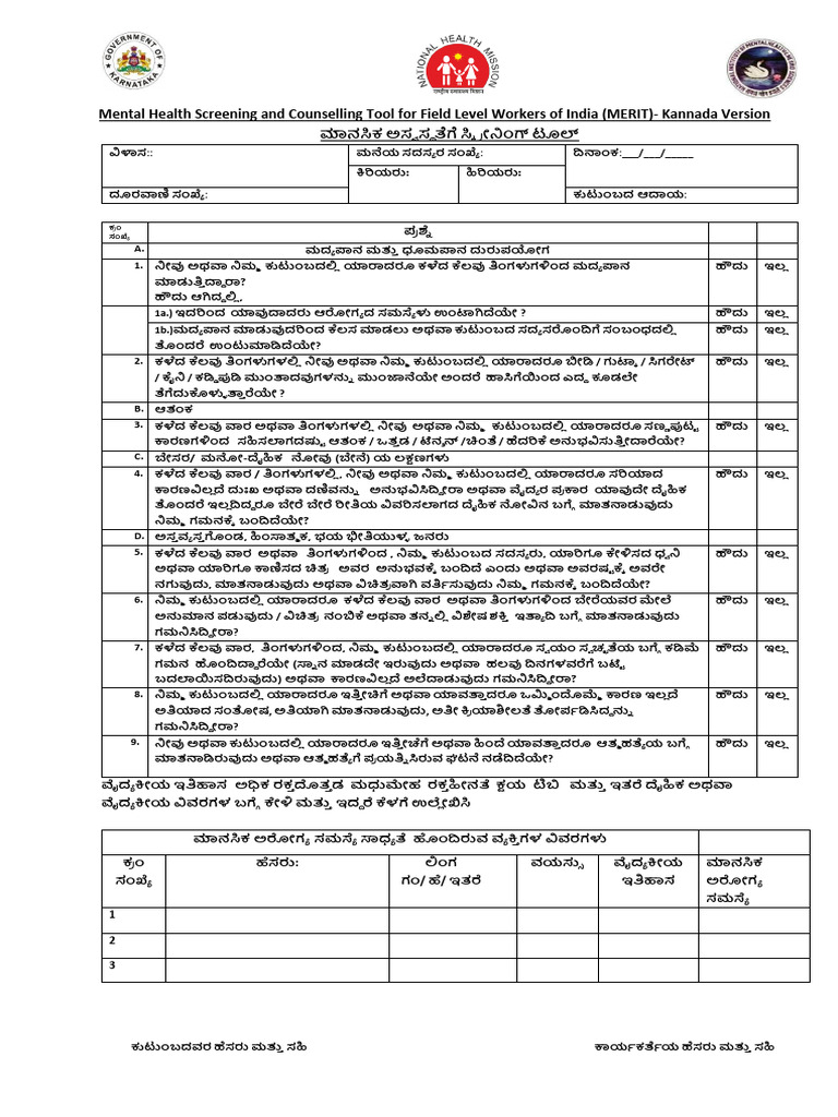 MERIT Screening Tool Kannada | PDF