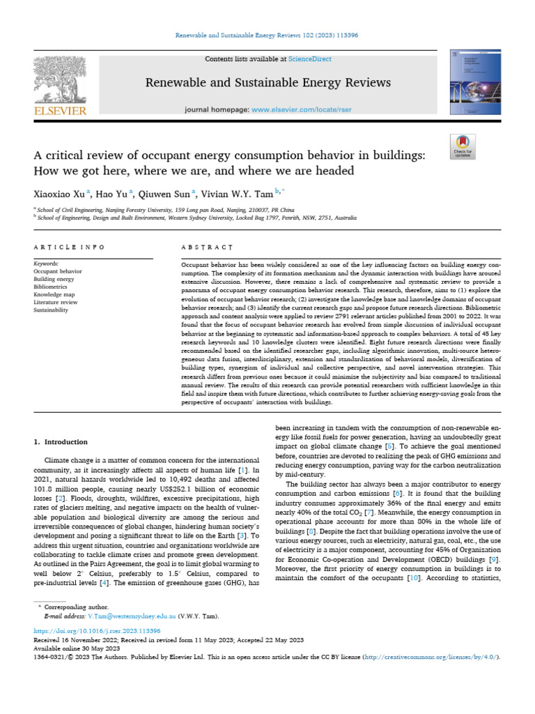A Critical Review of Occupant Energy Consumption Behavior in Buildings - How We Got Here, Where ...
