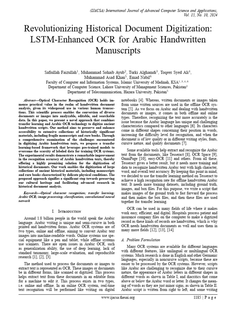 2024 IJACSA - Revolutionizing Historical Document Digitization | PDF | Optical Character ...