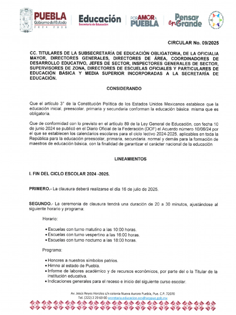 Circular 09 2025 Lineamientos Fin24 25 Inicio25 26 Pdf