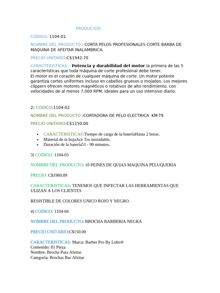 Productos de Maria Fernanda Sobalvarro Flores-1 | PDF | tijeras | Barba