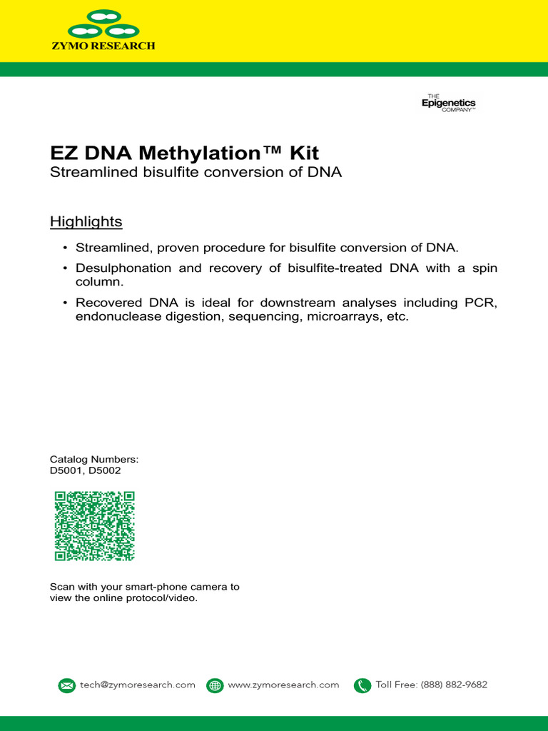 EZ DNA Methylation Kit | PDF | Dna Methylation | Primer (Molecular Biology)