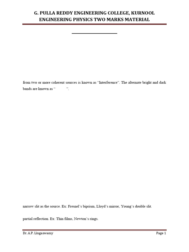 Engineering Physics: Interference & Diffraction | PDF | Semiconductors ...