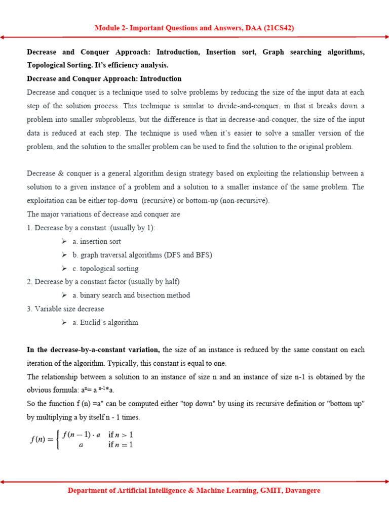 Module - 2 - Decrease and Conquer | PDF | Theoretical Computer Science | Mathematical Logic