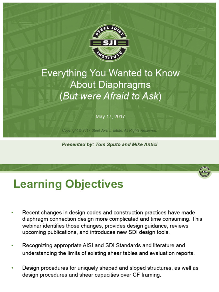 SJI SDI Webinar 2017 - FINAL | PDF | Beam (Structure) | Welding