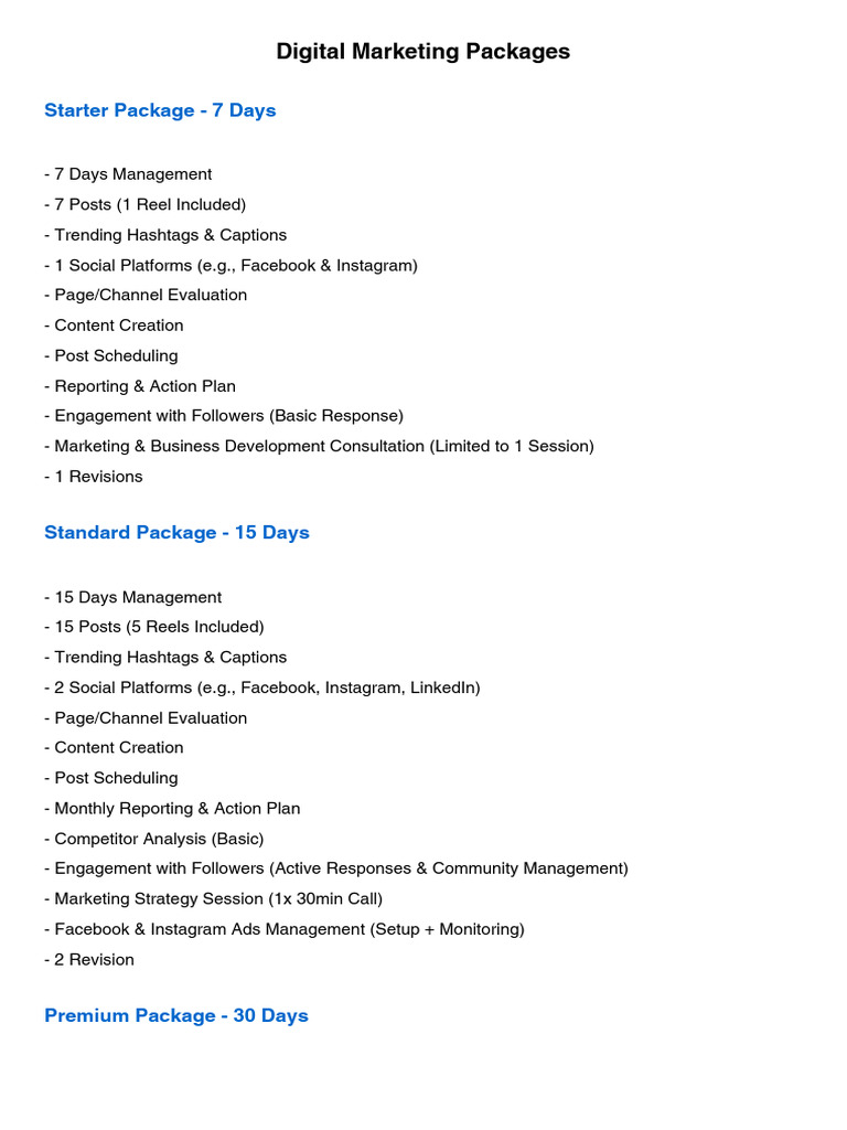 Digital Marketing Package Options | PDF