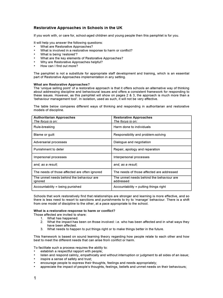 Restorative Approaches in Schools | PDF | Empathy | Community