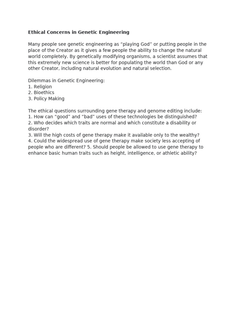 Ethical Issues in Genetic Engineering | PDF