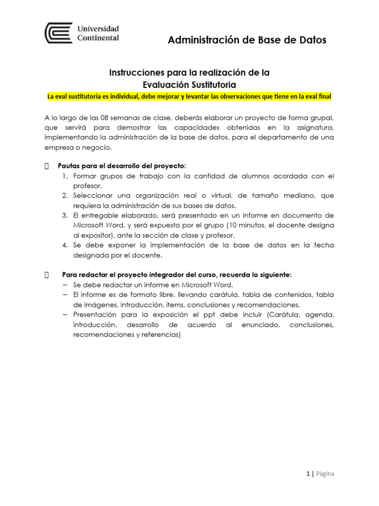 Proyecto Evaluación Sustitutoria | PDF | Bases de datos | Servidor SQL de Microsoft