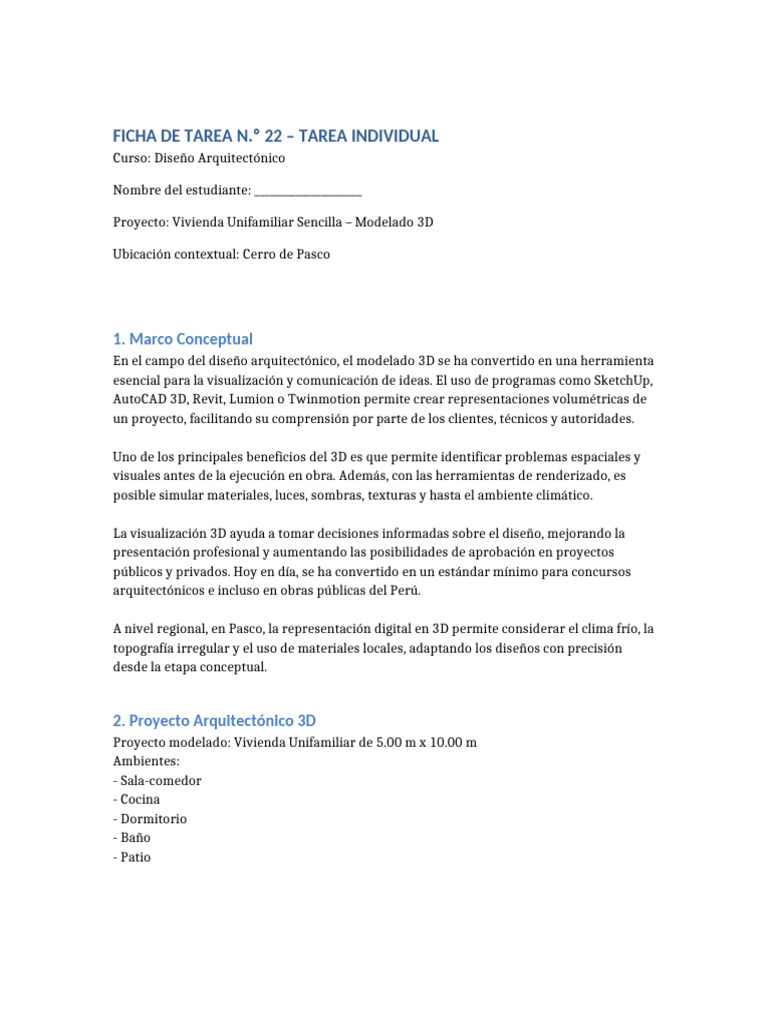 Ficha 22 Tarea Individual Modelado3D | PDF | Sketch Up | modelado 3D