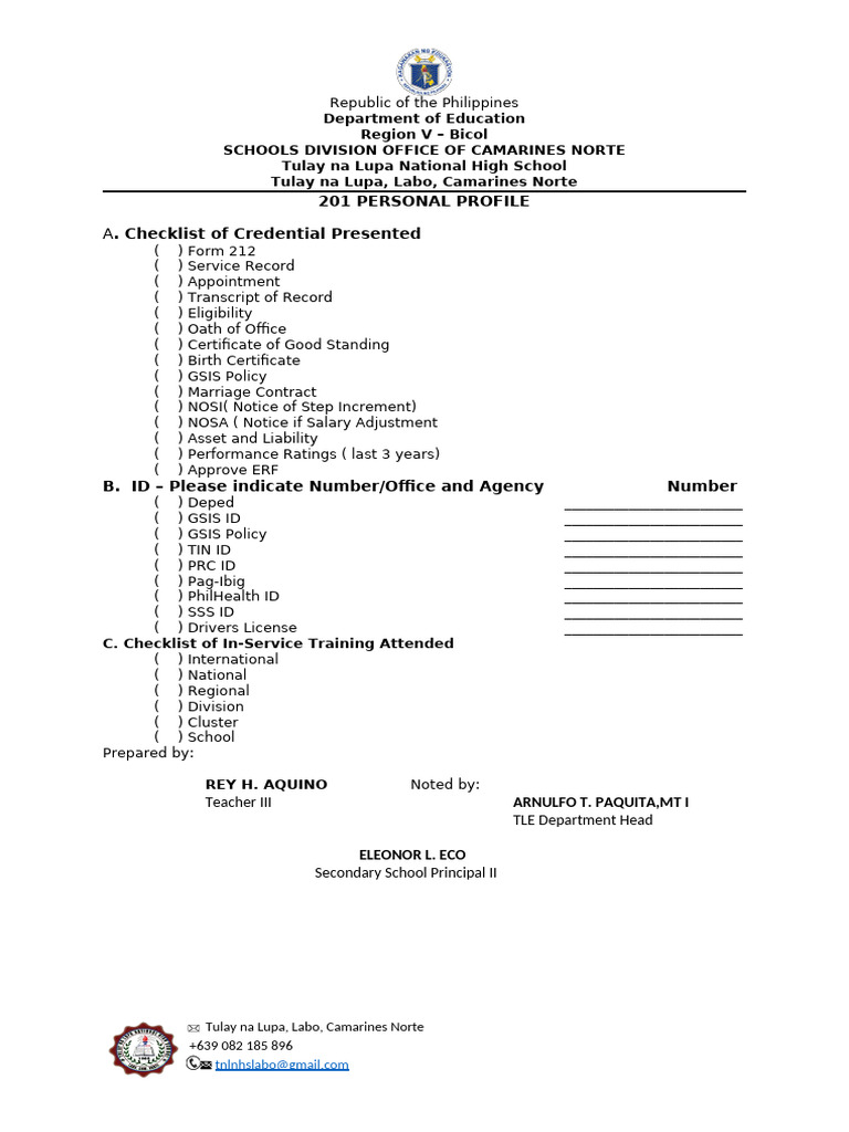 Checklist of Papers For 201 Files | PDF | Economy Of The Philippines ...