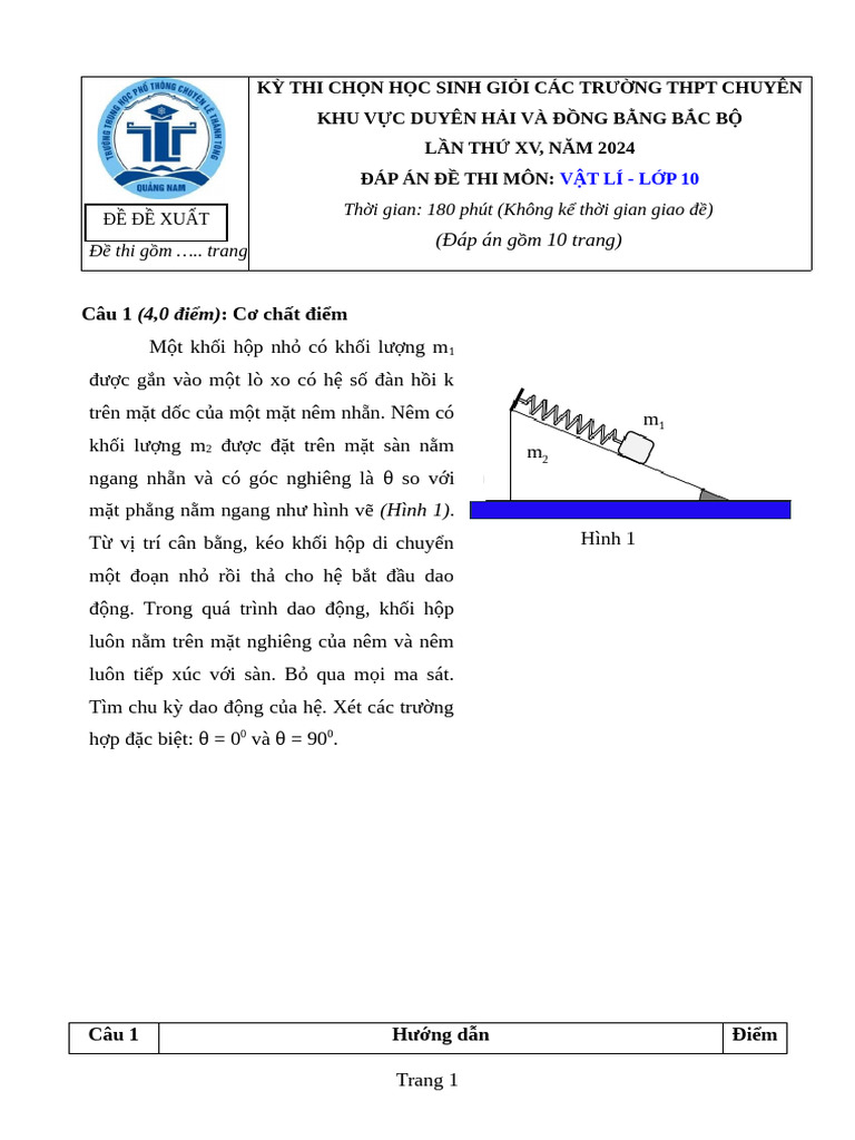 Hdc Vật Lí 10 - Trường Lê Thánh Tông -Hsg Bắc Bộ 2024 | PDF