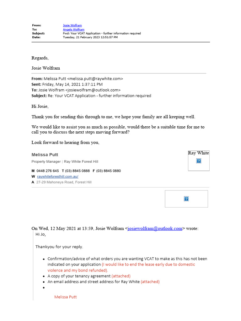 FWD - Your VCAT Application - Further Information Required | PDF