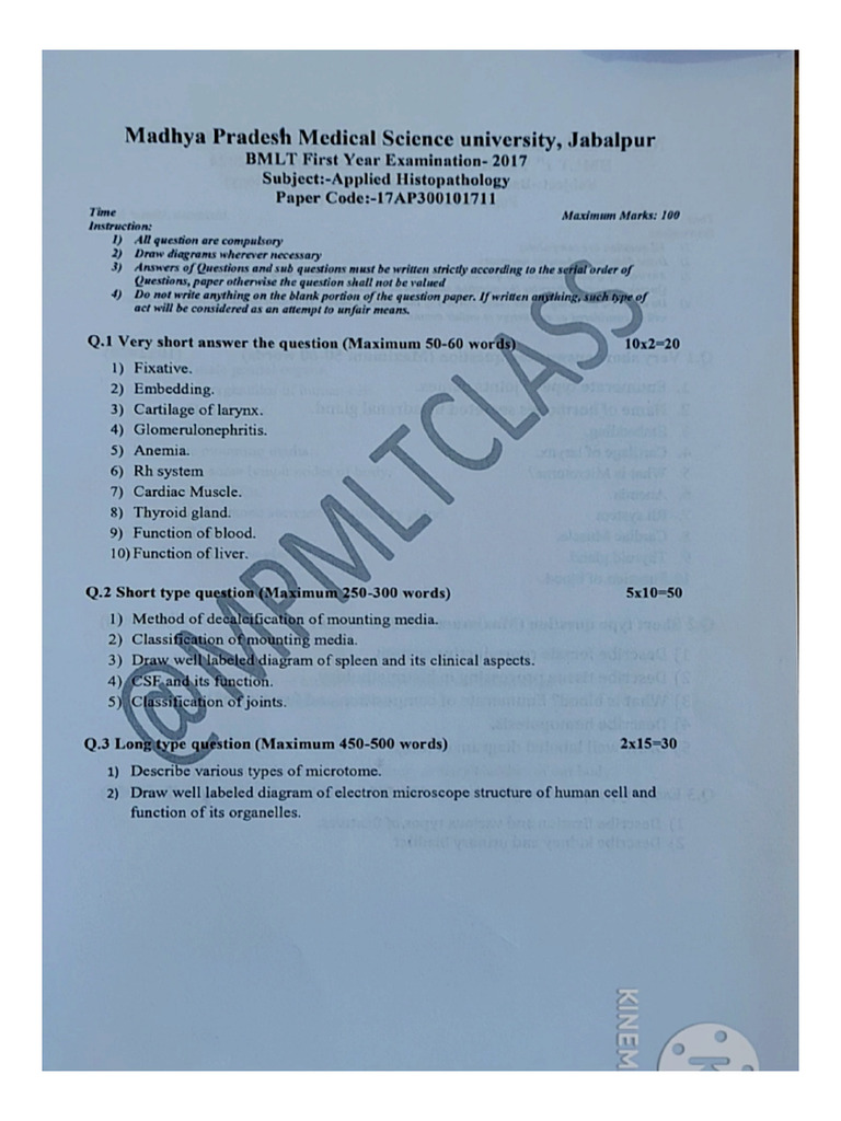 Anatomy and Histopathology Question Paper | PDF