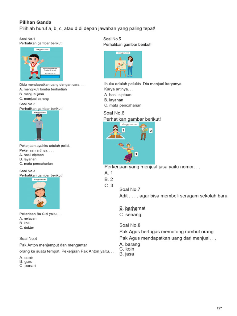 Soal Bahasa Indonesia Kelas 2 Bab 6 Bijak Memakai Uang | PDF