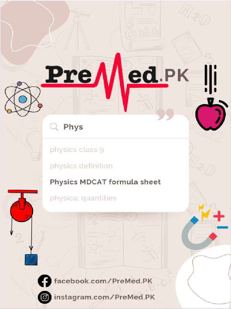 Premed. PK Physics Formula Sheet | PDF