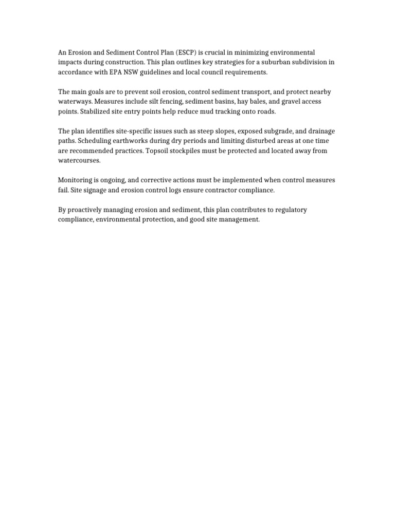 Erosion and Sediment Control Plan Assignment | PDF