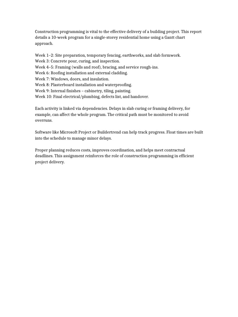 Construction Programming and Gantt Chart Development Assignment | PDF