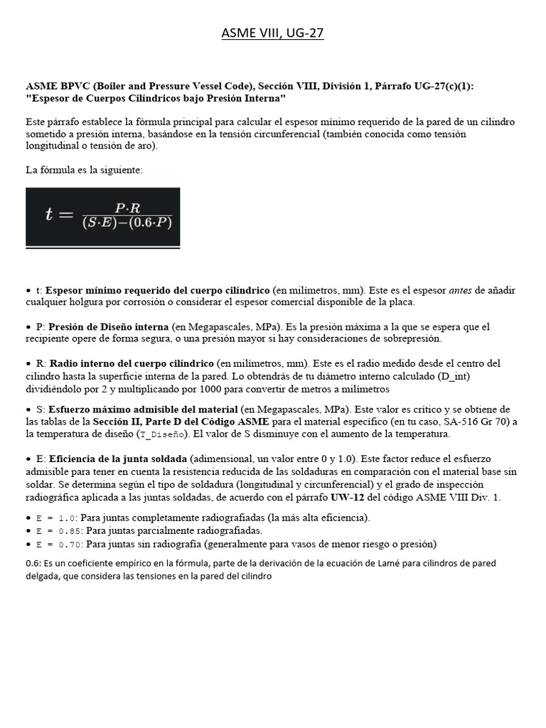 Espesor Cilíndrico según ASME UG-27 | PDF