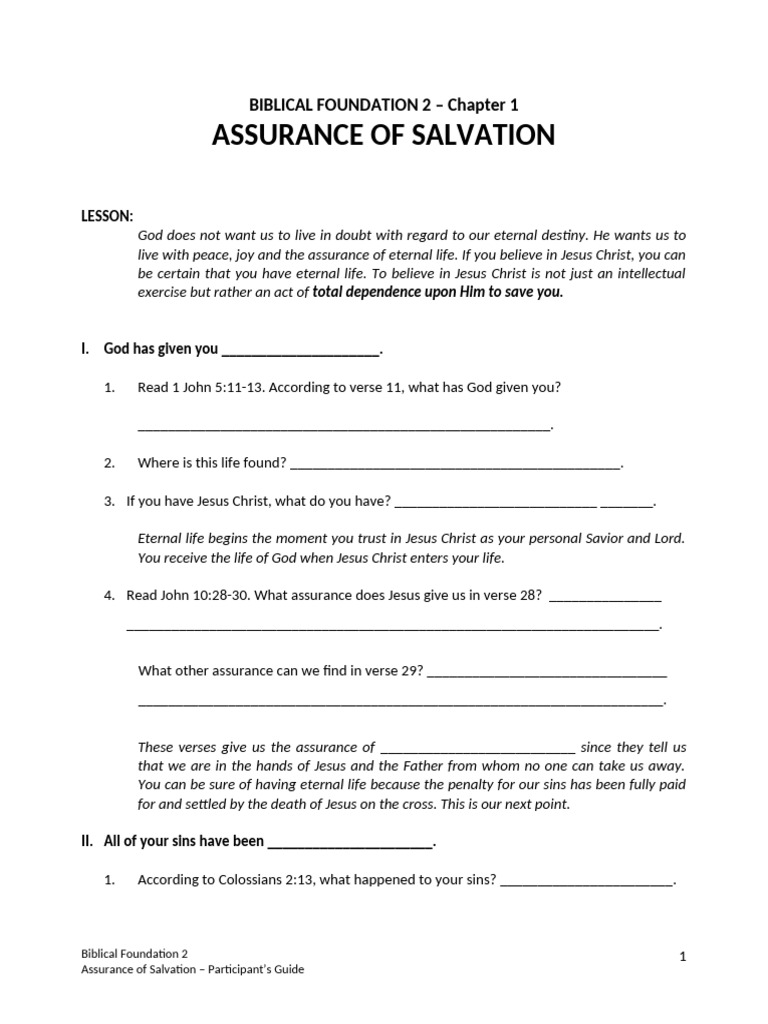 Assurance of Salvation in Christ | PDF | Assurance (Theology) | God In ...