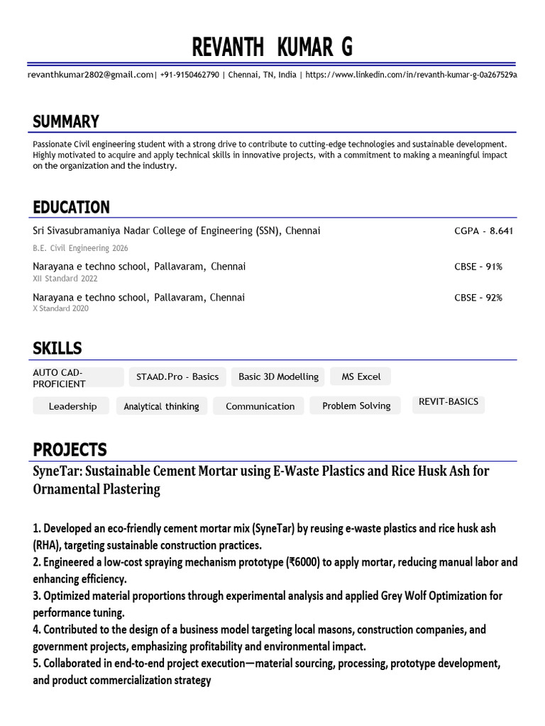 Civil Engineering Student Profile & Projects | PDF | Mortar (Masonry ...