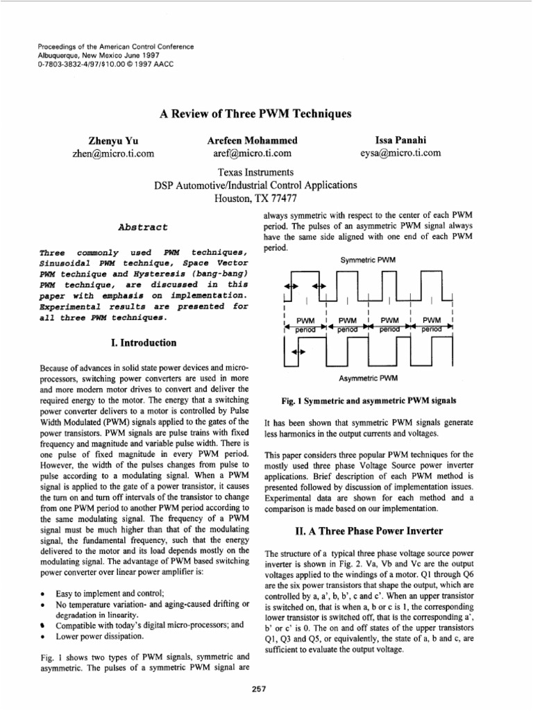 A Review of Three PWM Techniques | PDF | Power Inverter | Modulation