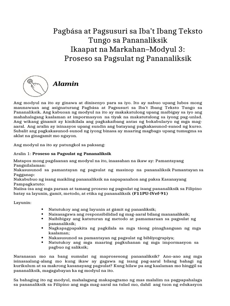 Modyul 3 Pagbasa WLP | PDF