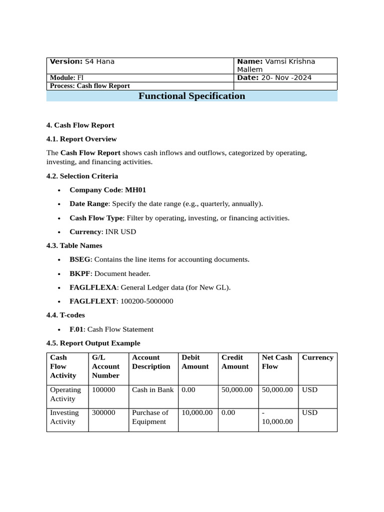 FS Cash Flow Reports | PDF