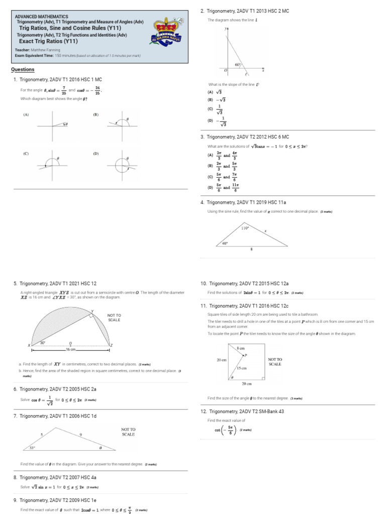 Trig Ratios and Exact Values | PDF | Trigonometric Functions | Trigonometry