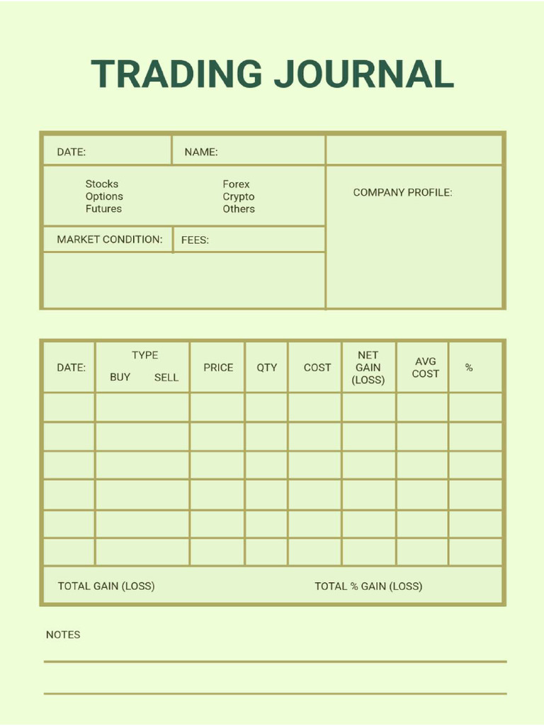 Trading Journal Template Edit Online | PDF