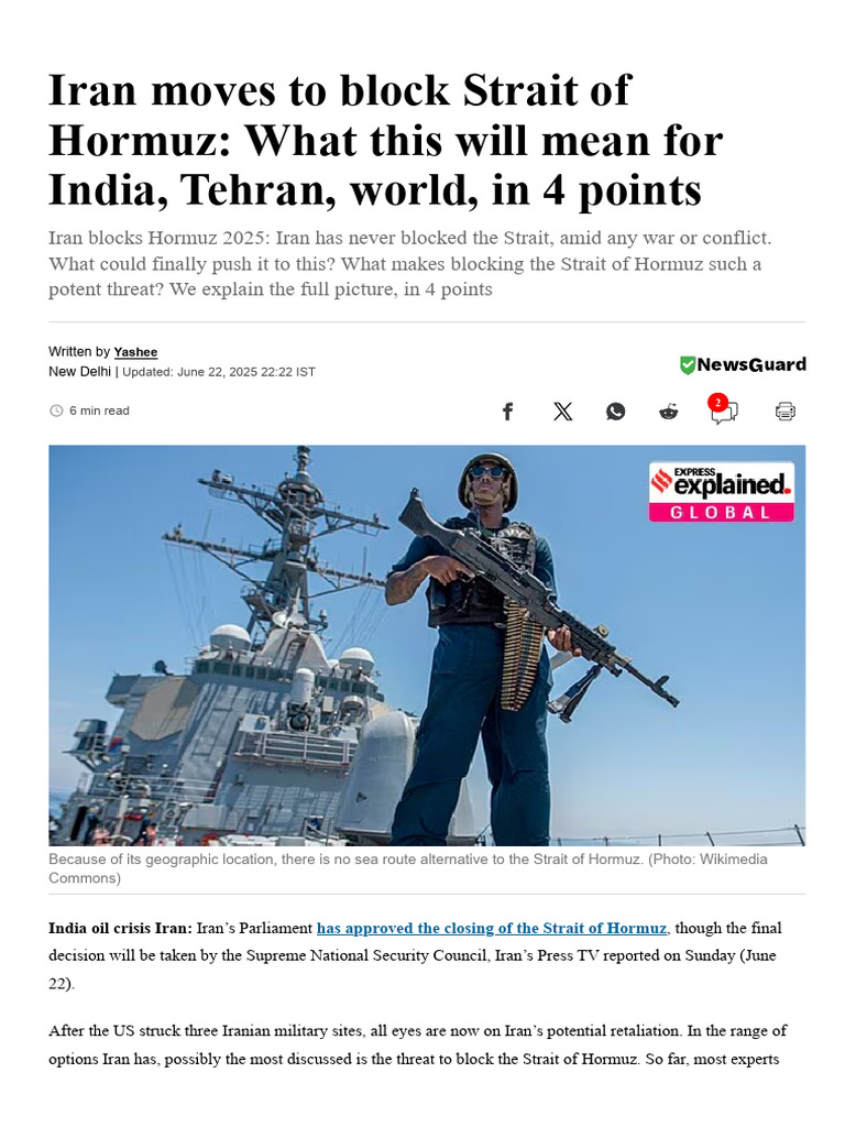 Iran Moves To Block Strait of Hormuz: What This Will Mean For India ...