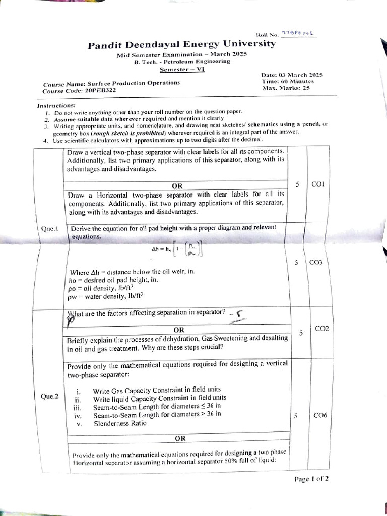 Surface Production Mid Sem Paper | PDF | Heat | Physical Phenomena