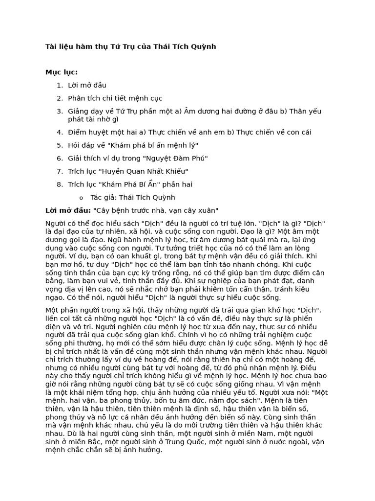 Tài Liệu Hàm Thụ Tứ Trụ TTQ | PDF