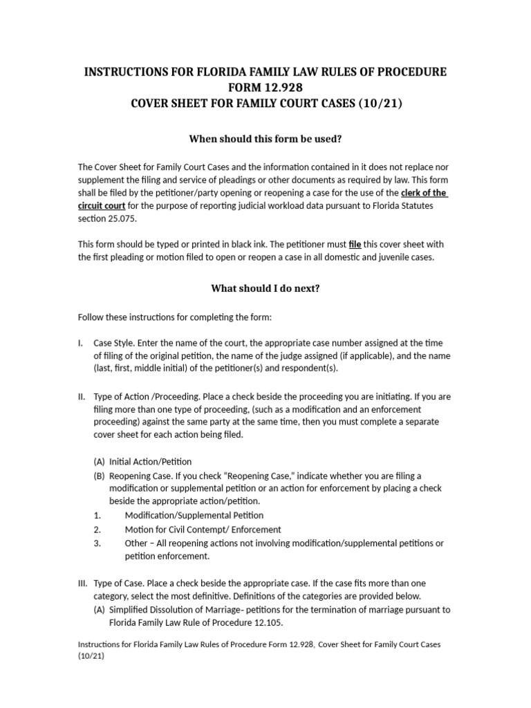 Florida Family Court Cover Sheet Guide | PDF | Service Of Process ...