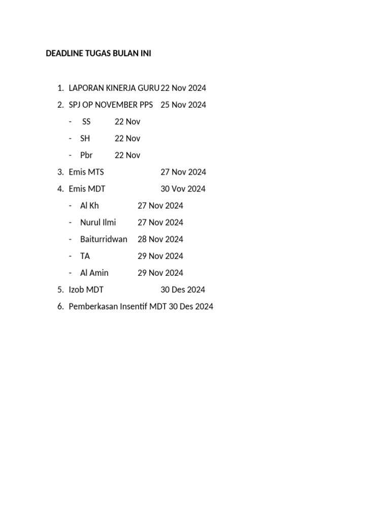 Deadline Tugas Bulan Ini | PDF