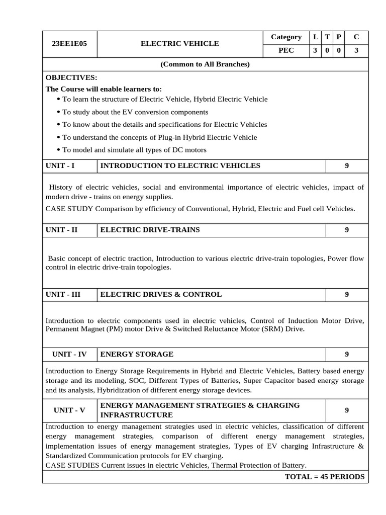 23EE1E05 Electrical Vehicle | PDF | Electric Vehicle | Electricity
