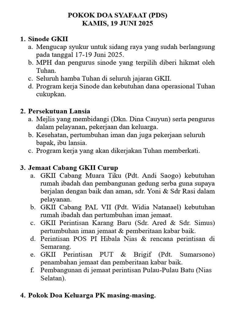 Pokok Doa Syafaat 19 Juni 2025 | PDF