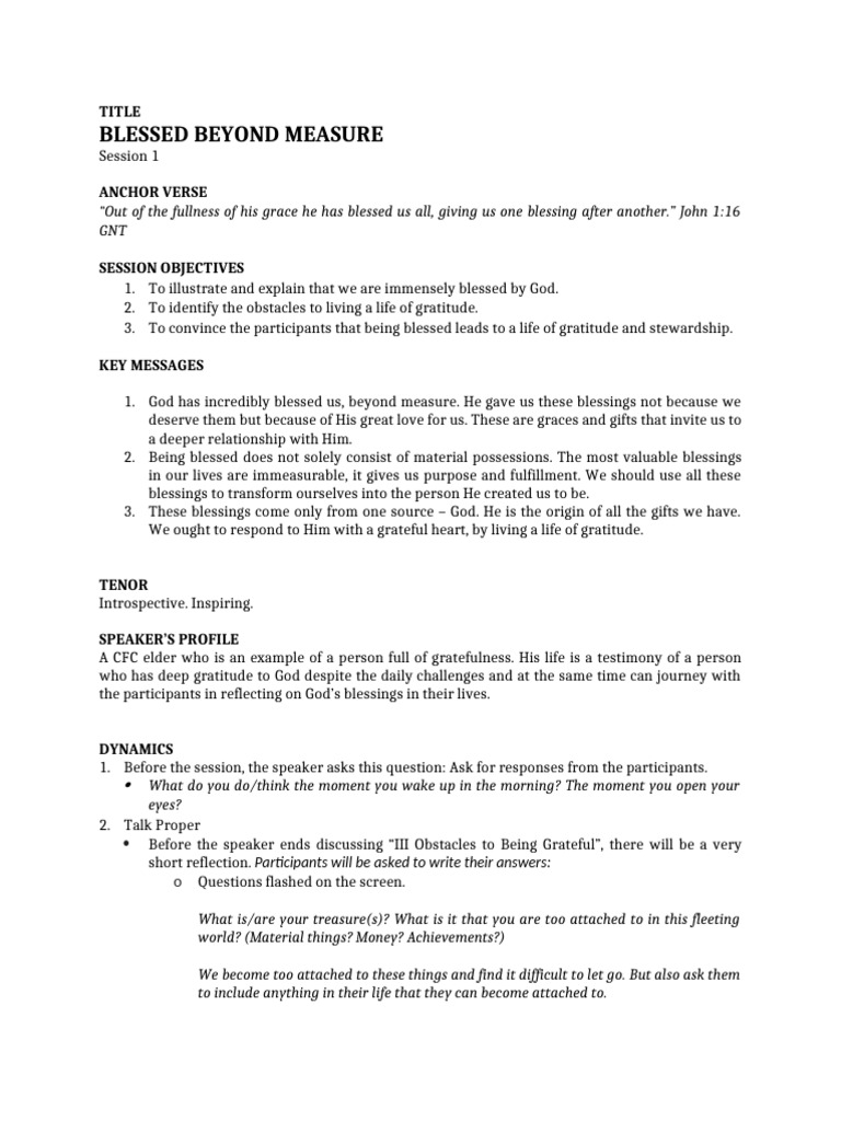 Session 1 Blessed Beyond Measure (Final) | PDF | Gratitude | Blessing