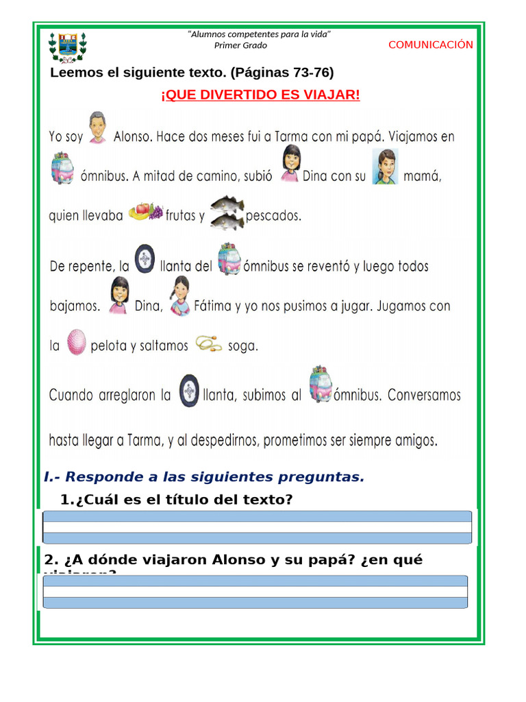 Viaje y aprendizaje en primer grado | PDF