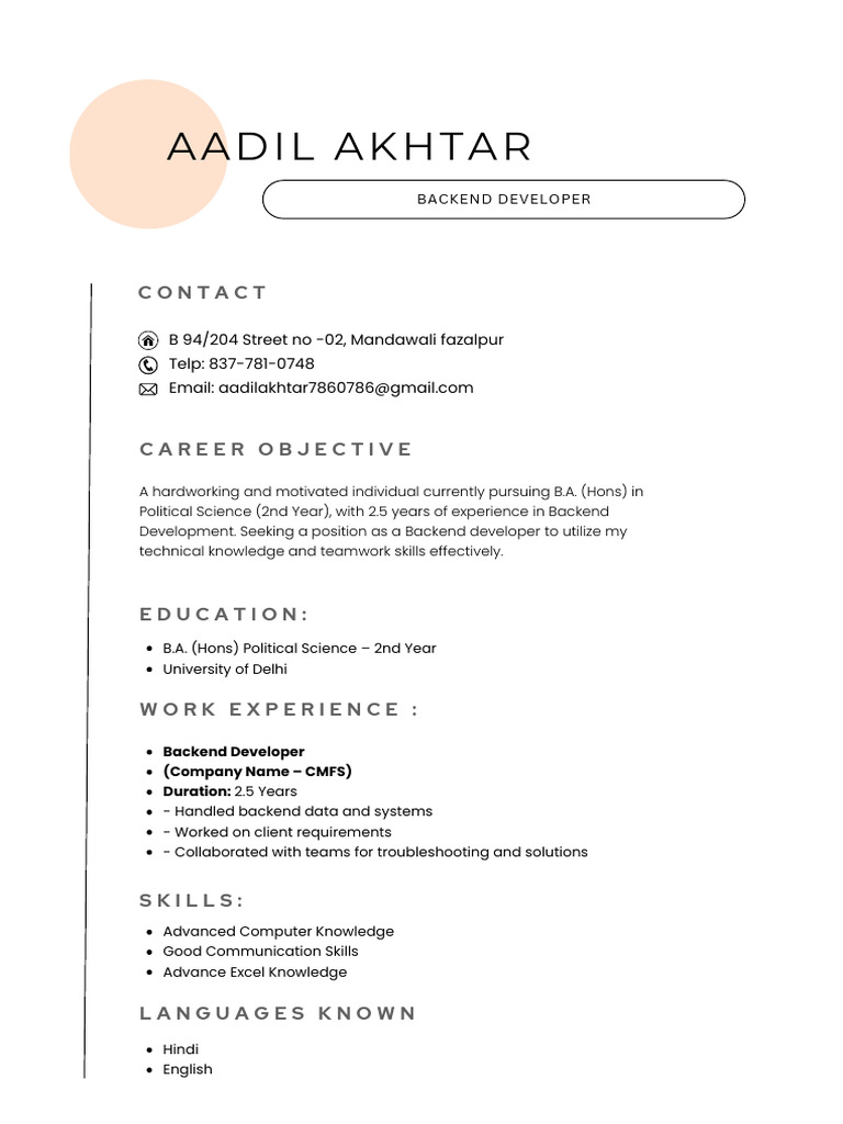 Aadil Resume BC | PDF