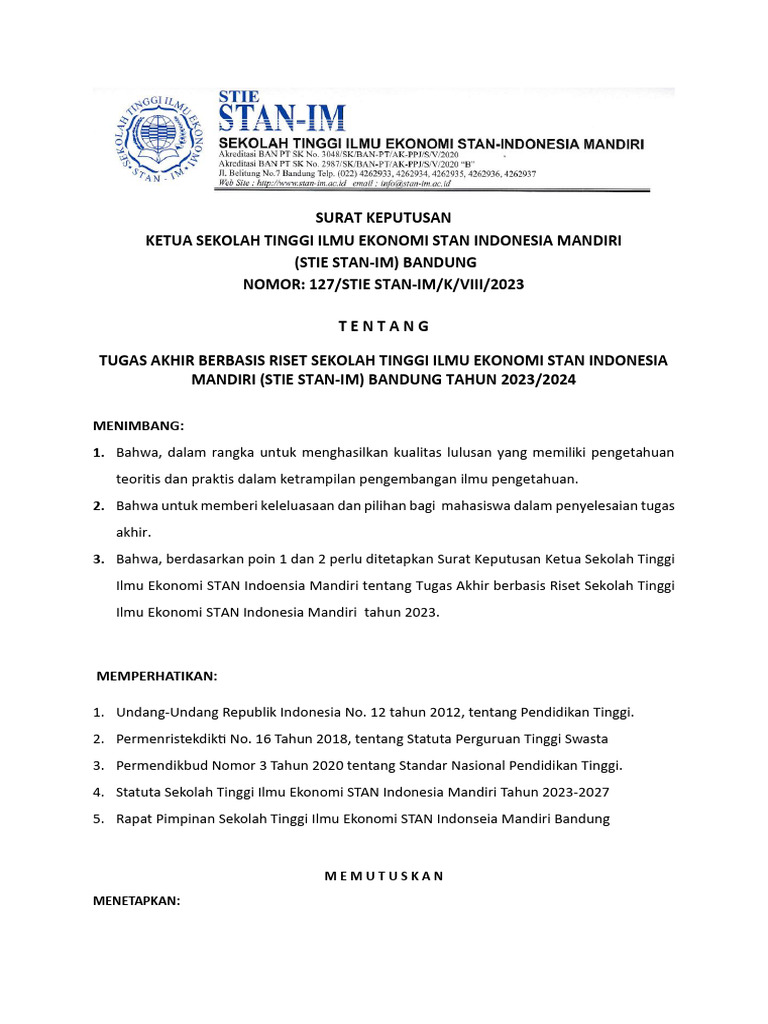 Panduan Tugas Akhir Berbasis Riset Stie | PDF