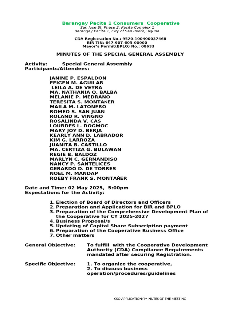 CSO APPLICATION minutes of the meeting | PDF