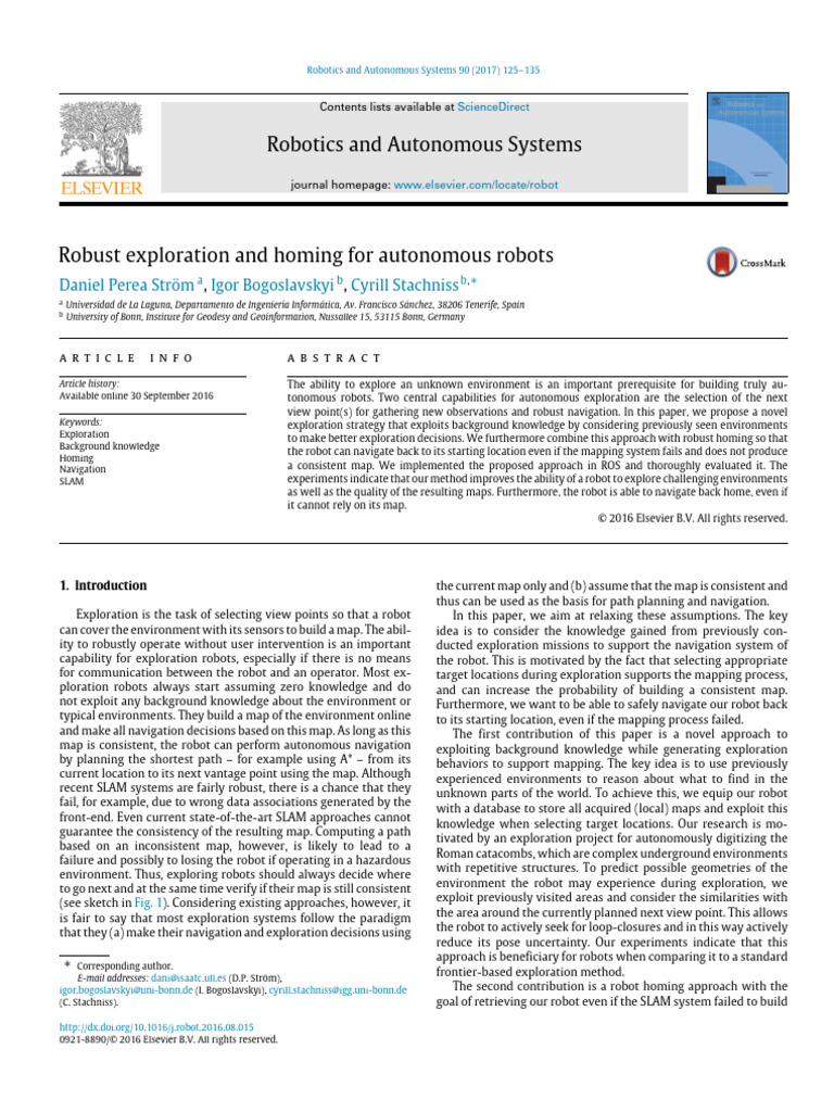 Robust Exploration and Homing For Autonomous Robots | PDF | Applied Mathematics