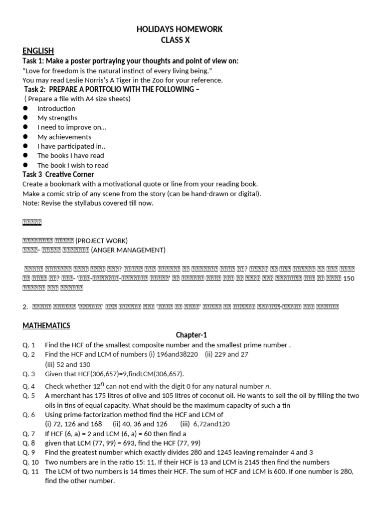 Holiday Homework for Class 6-8 | PDF | Mirror