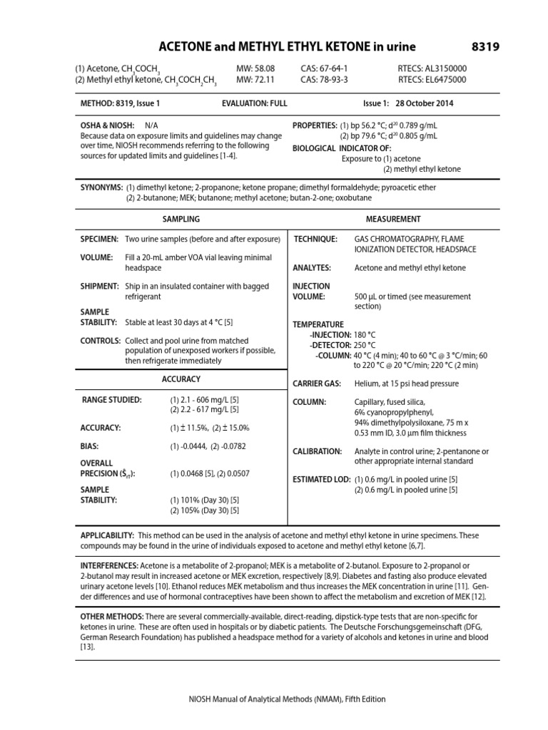 NIOSH 8319 - 2014 Acetone & MEK in Urine | PDF | Detection Limit