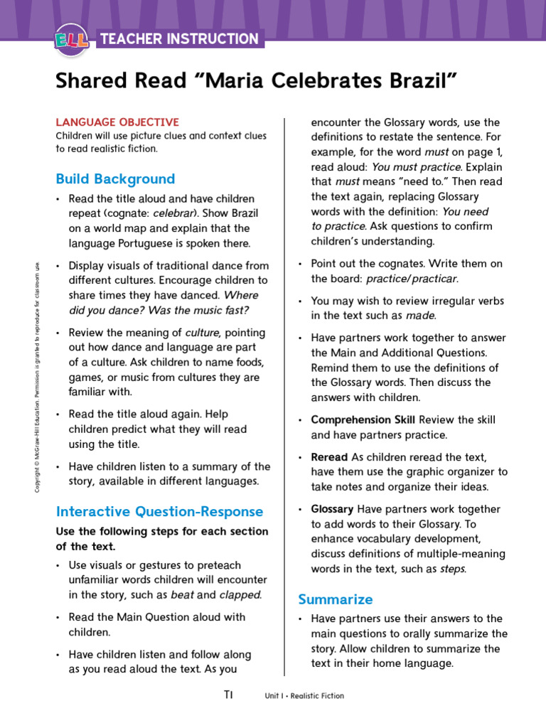 Wonders Unit1 Shared Ell Key | PDF | Reading Comprehension | Human ...