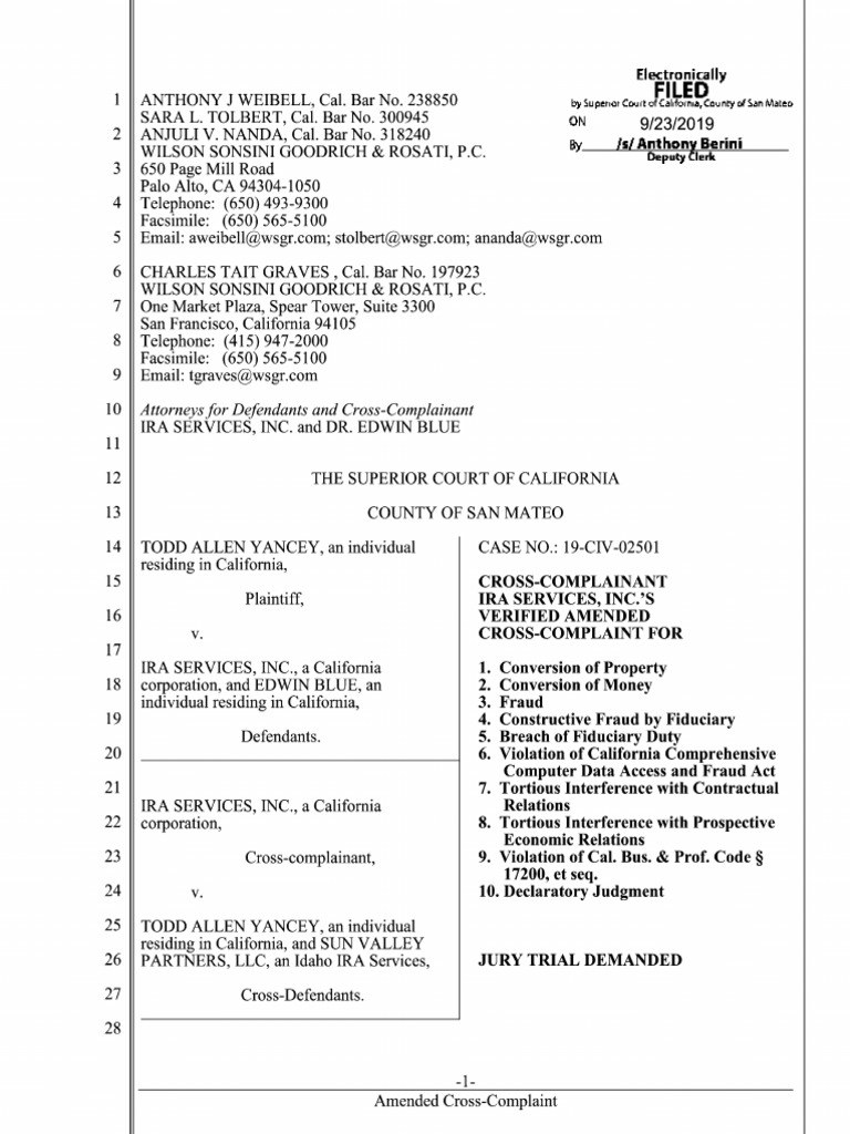 19 CIV 02501 First Amended Cross Complaint | PDF | Tortious Interference | Fiduciary